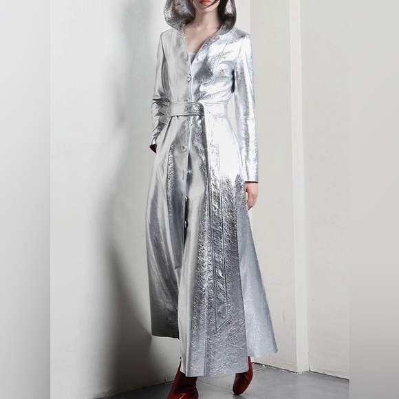 Lena Vie Boutique | Jackets & Coats | Silver Foxy Foil Trench With ...